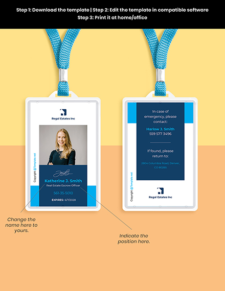 Free Modern Real Estate ID Card Template - Illustrator, Word, Apple ...