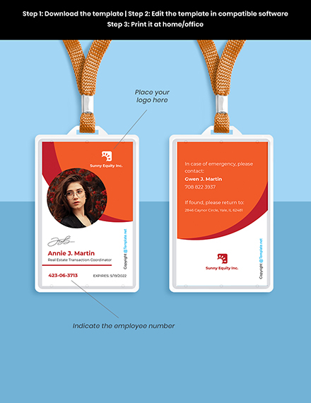Free Sample Real Estate ID Card Template - Illustrator, Word, Apple ...