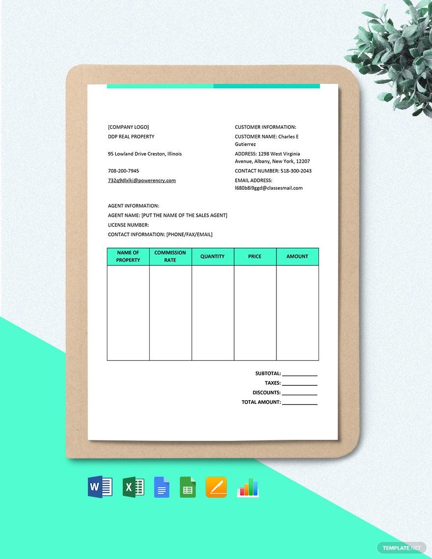 Real Estate Brokerage Commission Invoice Template In Google Docs Excel