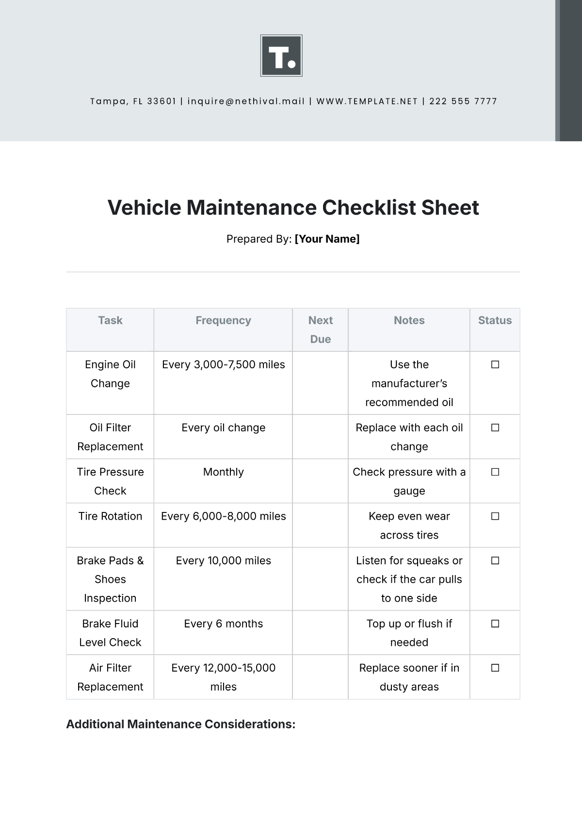 Free Checklist Sheet Templates Editable And Printable