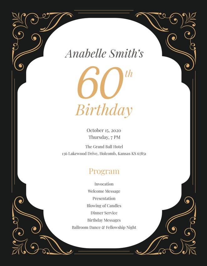 60th Birthday Program Template In Adobe Photoshop Illustrator