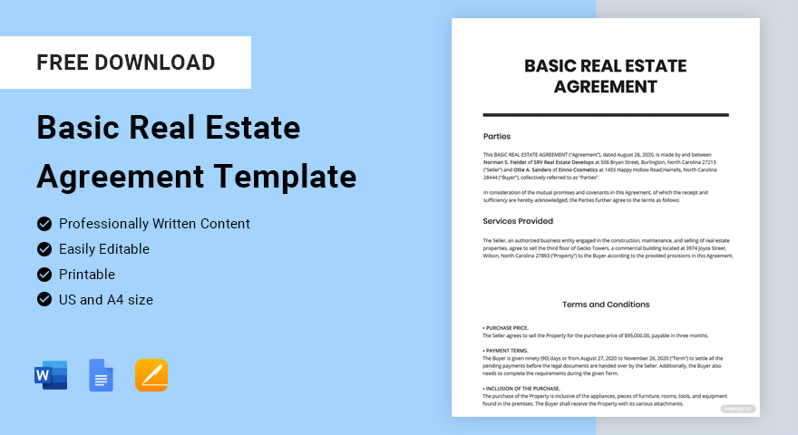 Free Basic Real Estate Agreement Template - Google Docs, Word, Apple ...