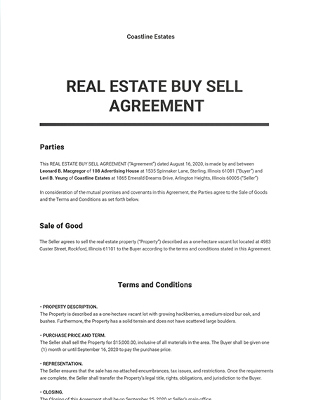 Sample Real Estate Agreement Template - Google Docs, Word, Apple Pages | Template.net