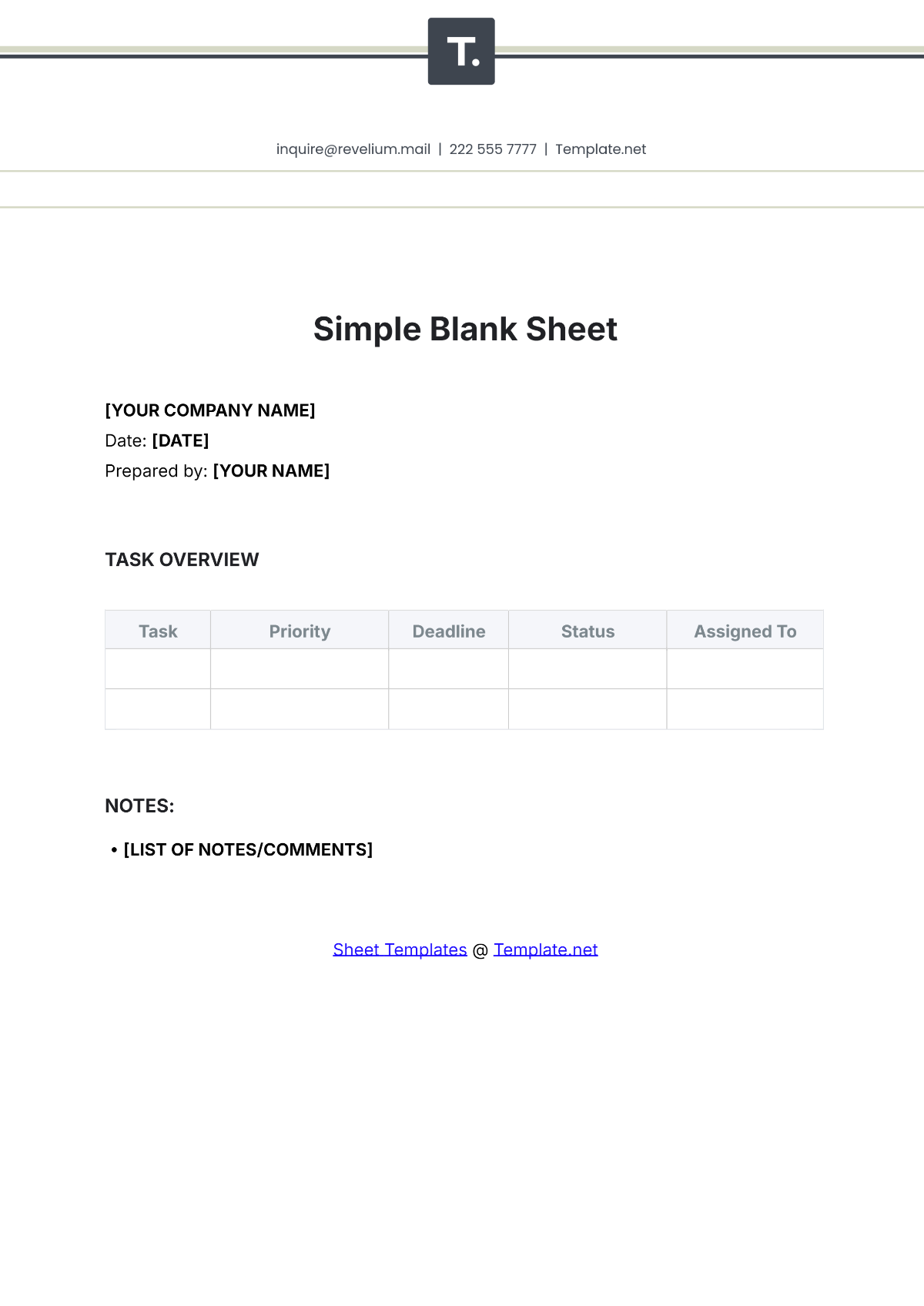 Free Blank Sheet Templates Editable And Printable