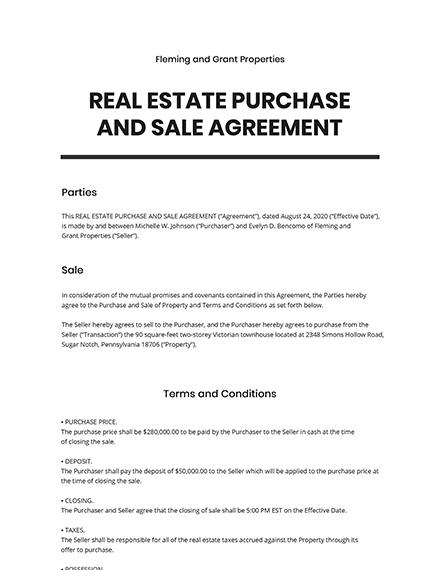 Free Basic Real Estate Purchase Agreement Template - Google Docs, Word ...