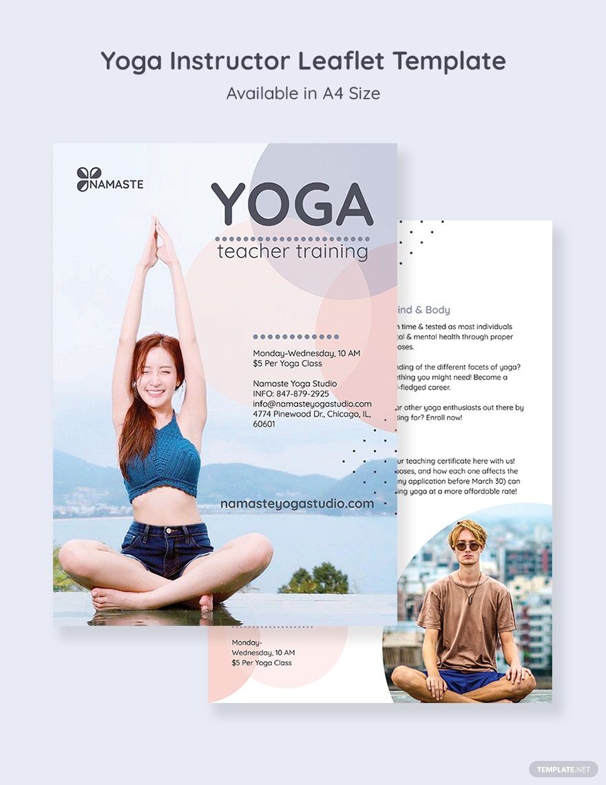 Free Yoga Instructor Leaflet Template Download In Illustrator PSD 