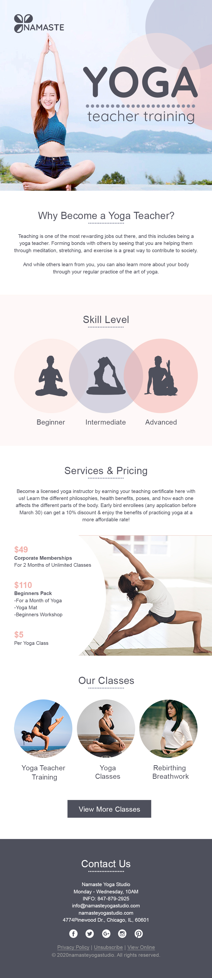 Yoga Instructor Email Newsletter Template - HTML5, PSD | Template.net
