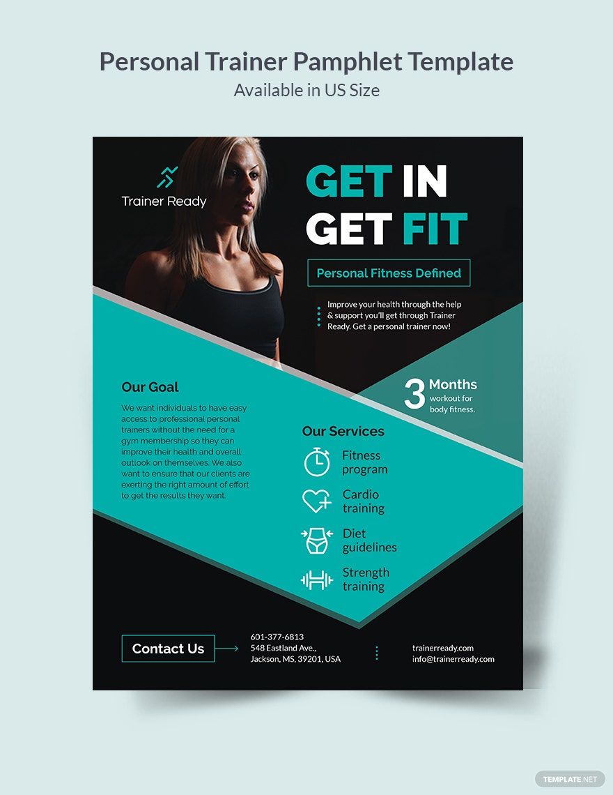 Personal Trainer Pamphlet Template Illustrator InDesign Word PSD Publisher Template