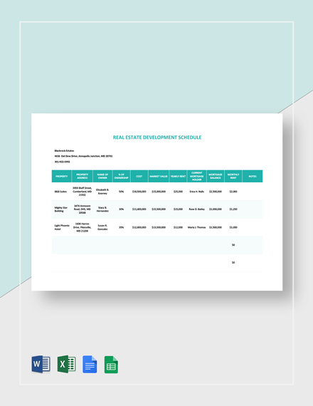 Real Estate Development Schedule Template