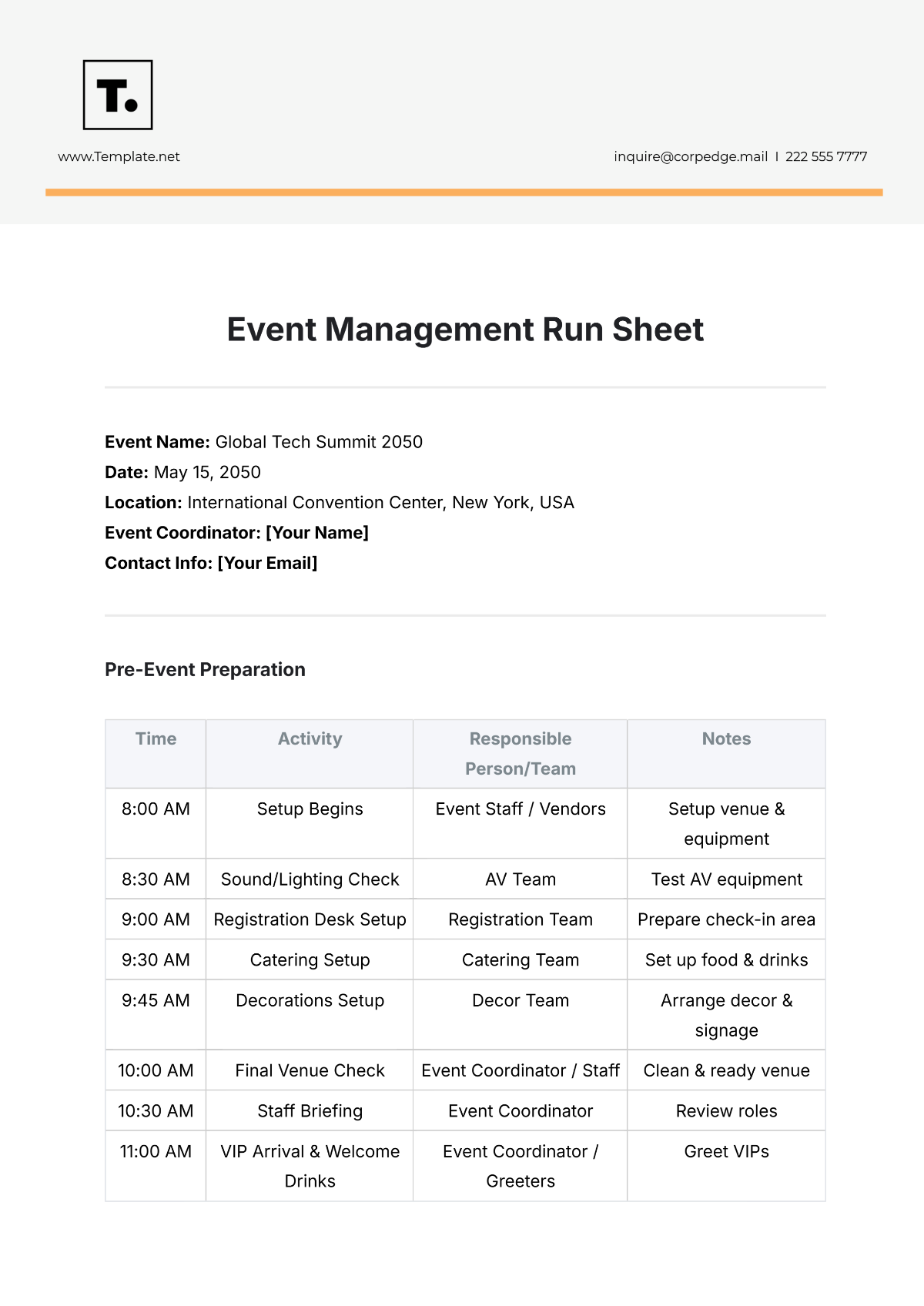 Free Run Sheet Templates Editable And Printable