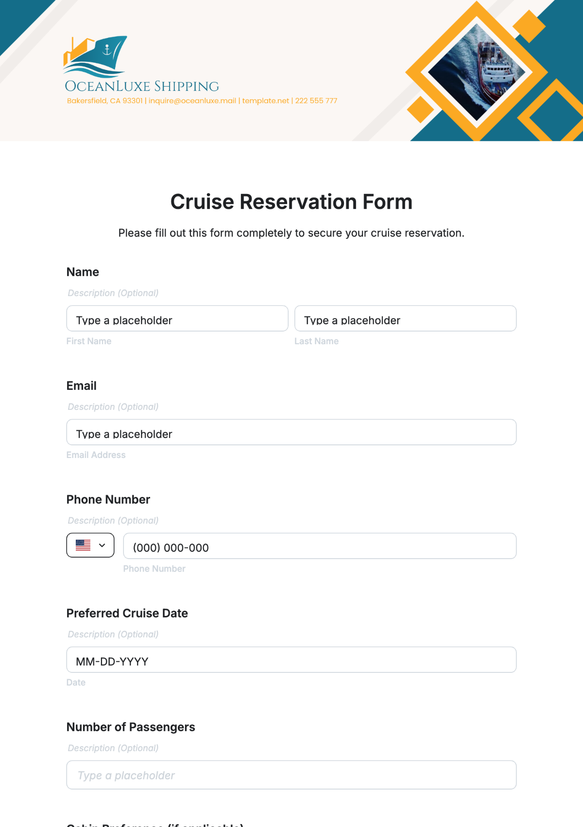 Free Reservation Form Template To Edit Online