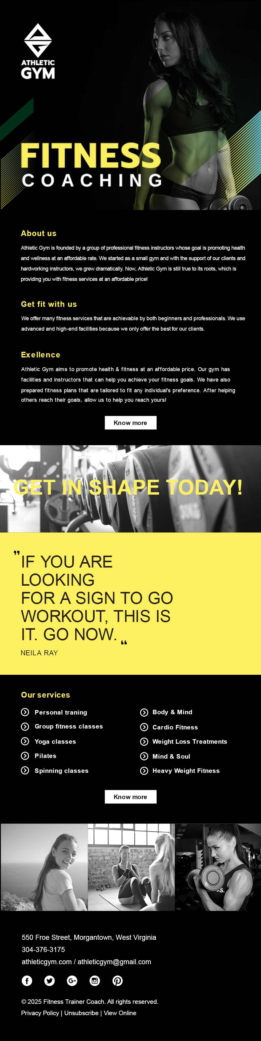 Fitness Trainer/Coach Email Newsletter Template - HTML5, PSD | Template.net