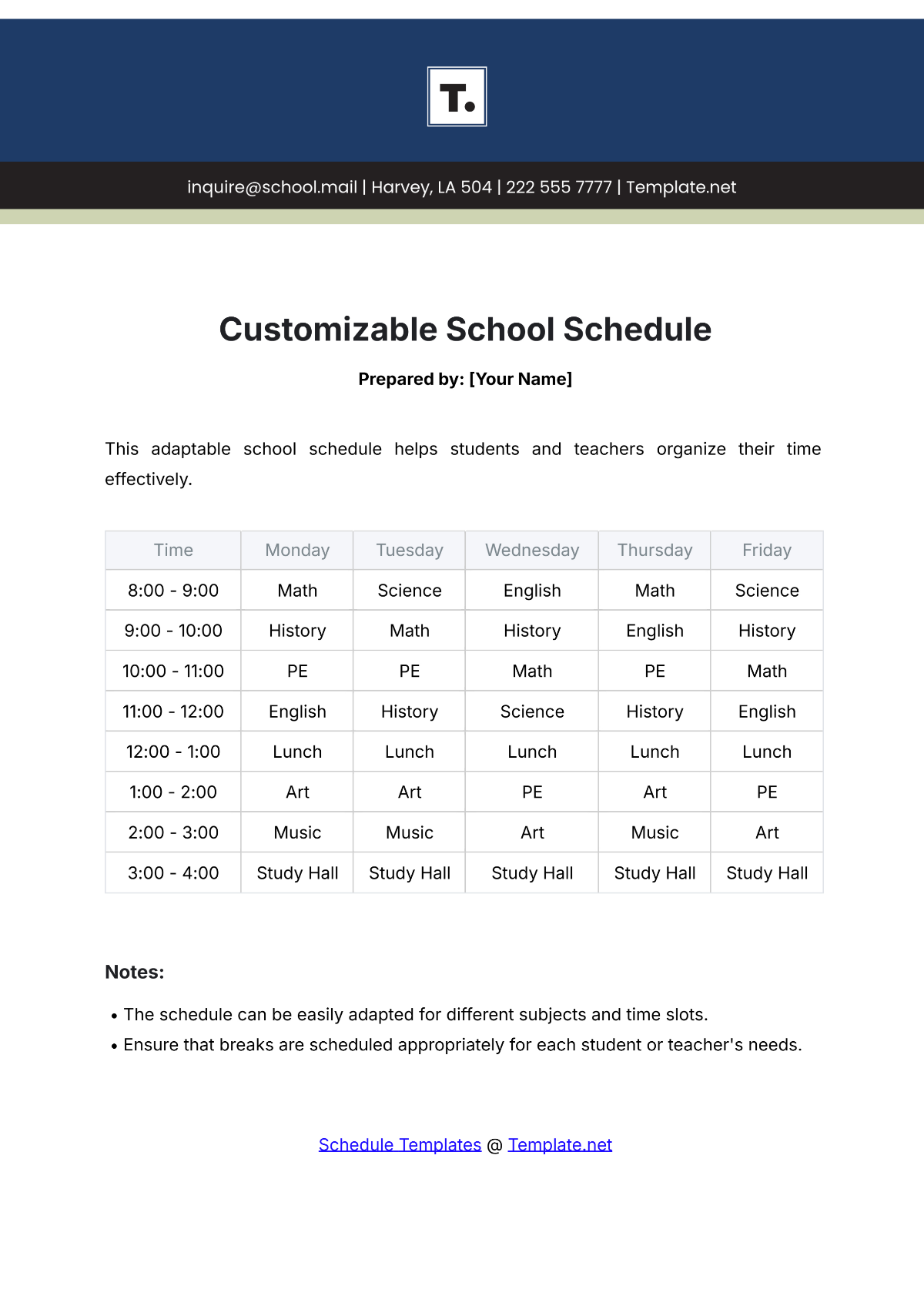 Free Aesthetic School Schedule Template To Edit Online