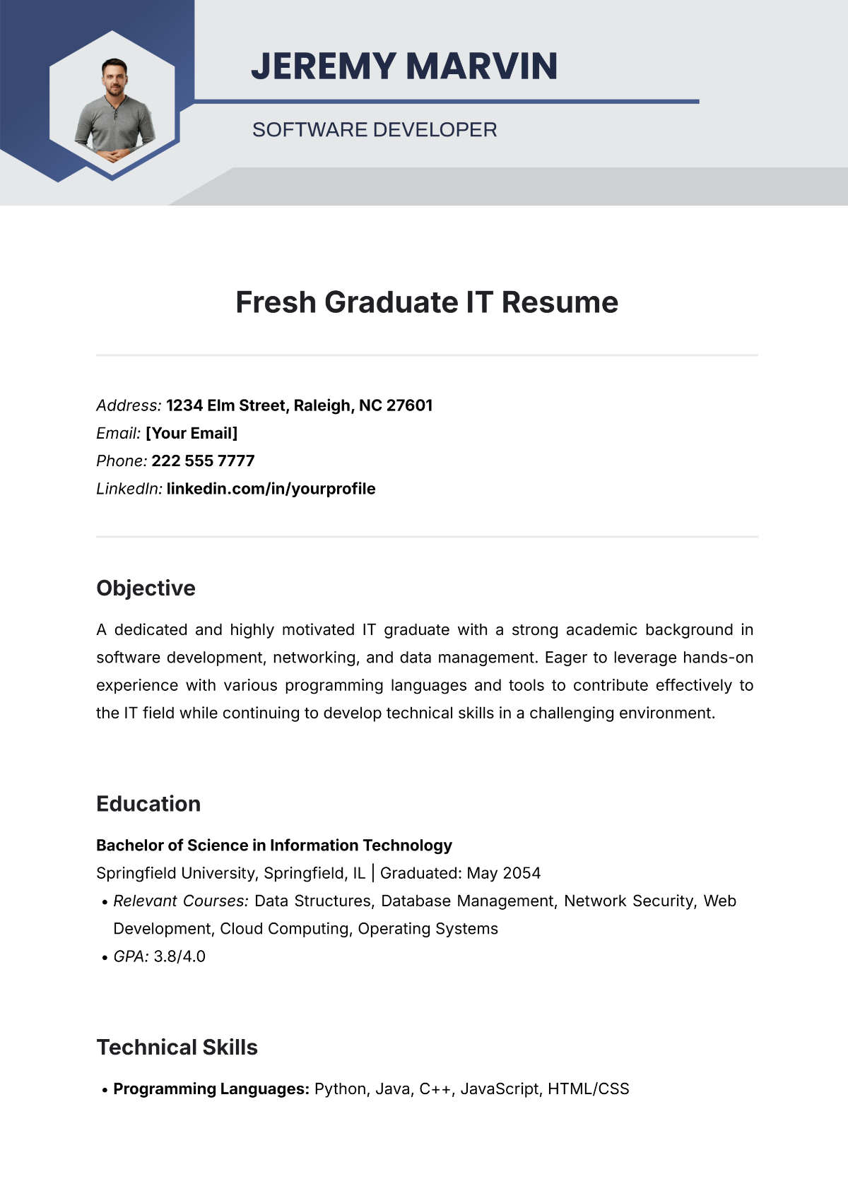 Free Recent Graduate Resume Template To Edit Online