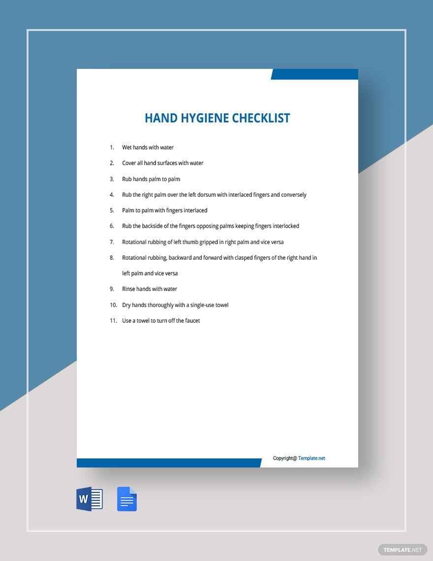 Coronavirus Hand Hygiene Checklist WHO Template Google Docs Word 