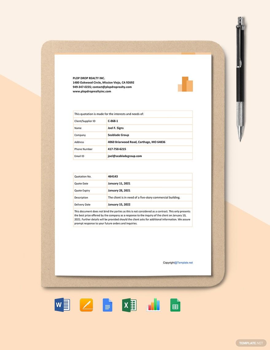 Rental Quotation Sample Template - Google Docs, Word | Template.net