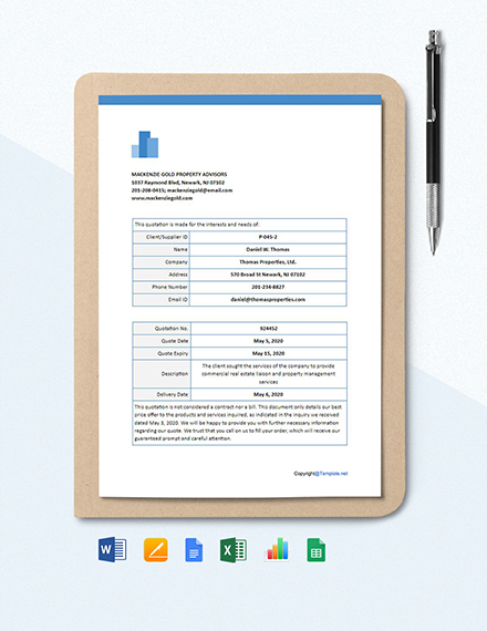 Free Basic Real Estate Quotation Template - Word | Excel | Google Docs ...