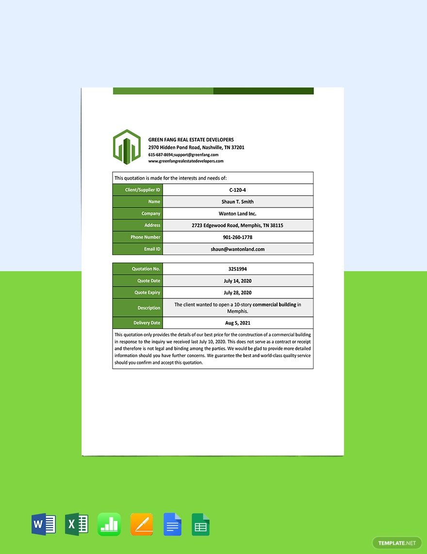Blank Real Estate Quotation Template - Google Docs, Google Sheets ...