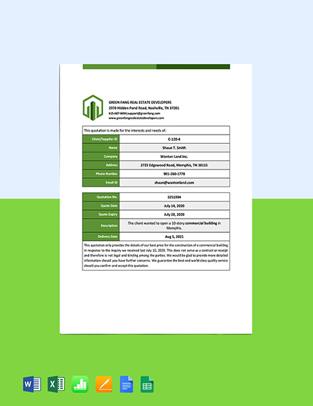 Free Basic Real Estate Quotation Template - Word | Excel | Google Docs ...