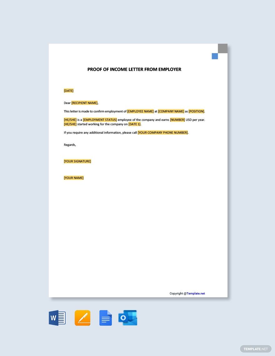 Proof of Income Letter for Self Employed Template - Google Docs, Word ...
