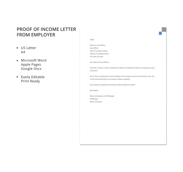 19+ Proof of Income Letters - PDF, DOC, Google Docs, Outlook , Apple Pages