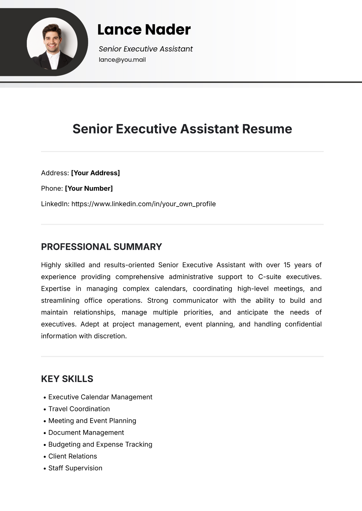 Free Senior Executive Assistant Resume Template To Edit Online Free Senior Executive Assistant Resume Template To Edit Online