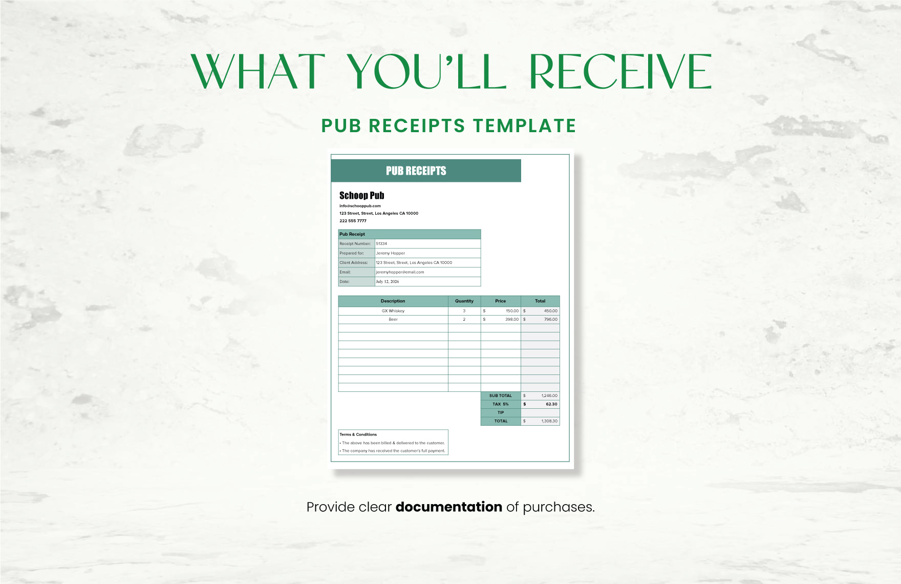 Pub Receipts Template in Word, Google Docs, Excel, Google Sheets ...