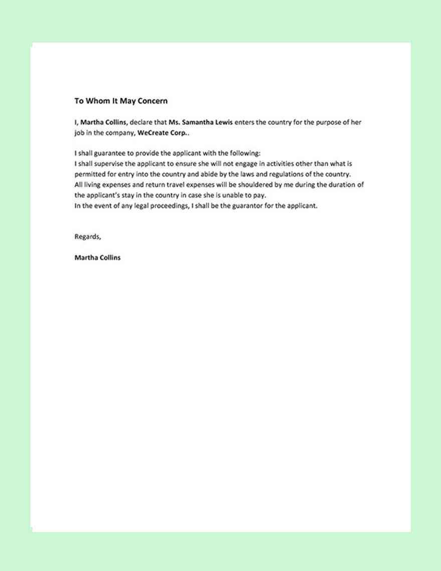 Sample Guarantor Letter For Job Template Google Docs Word Template