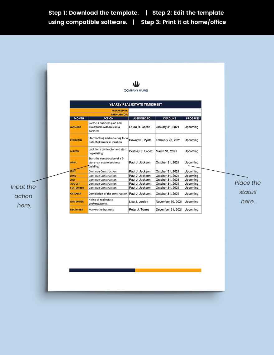 Yearly Real Estate Timesheet Template - Download in Word, Google Docs ...