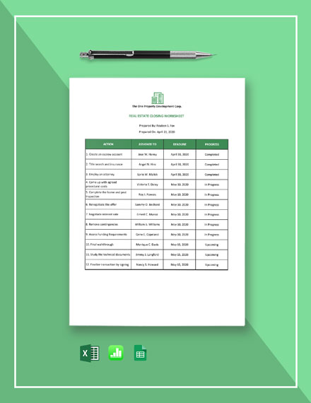 Free Real Estate Closing Worksheet Template