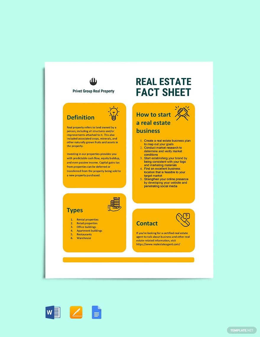 Real Estate Fact Sheet Template Word Google Docs Apple Pages 