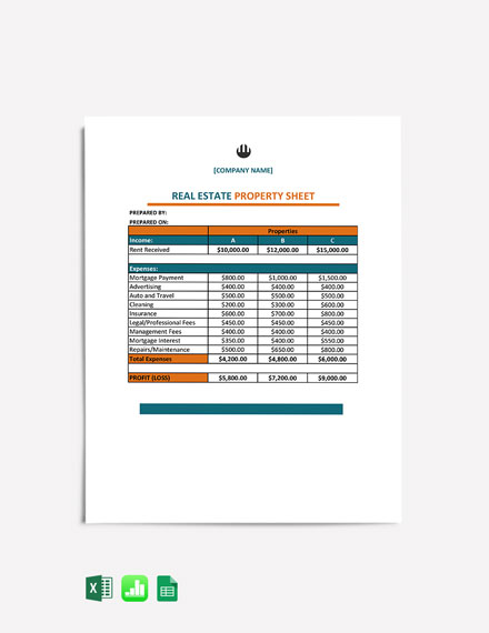 Commercial Real Estate Sheet Template - Google Sheets, Excel, Apple ...