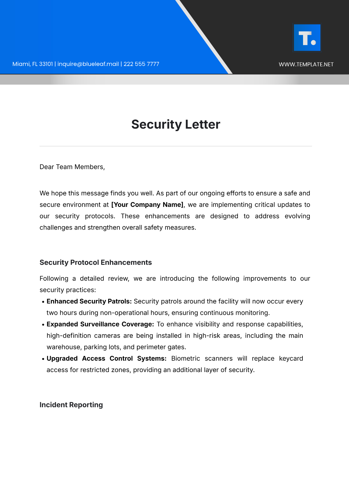 Free Security Letter Templates Editable And Printable