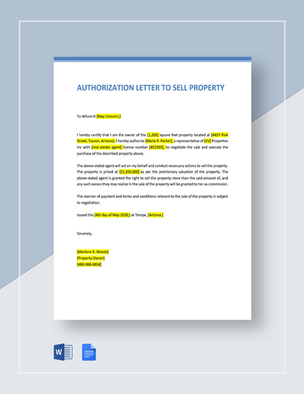 Authorization Letter Template To Sell Property Free PDF Word 
