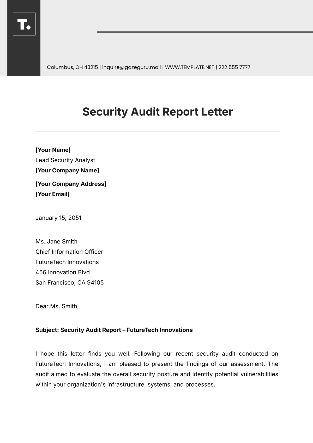 Free Security Letter Templates Editable And Printable