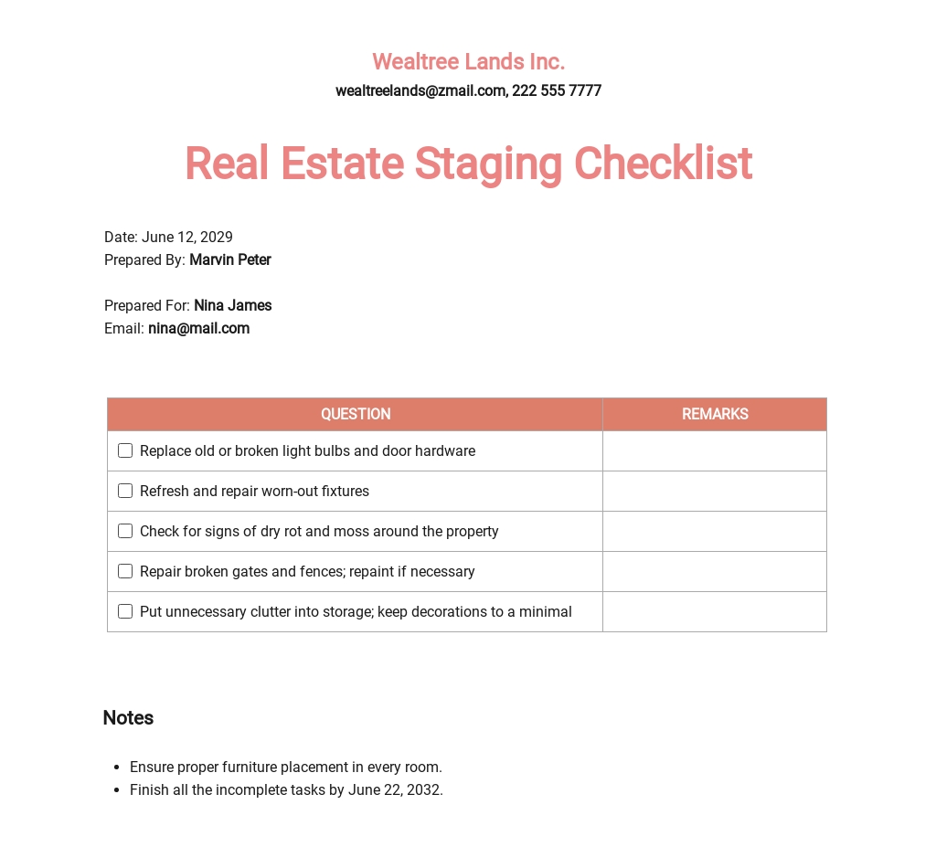 Real Estate Listing Checklist Template - Google Docs, Word | Template.net