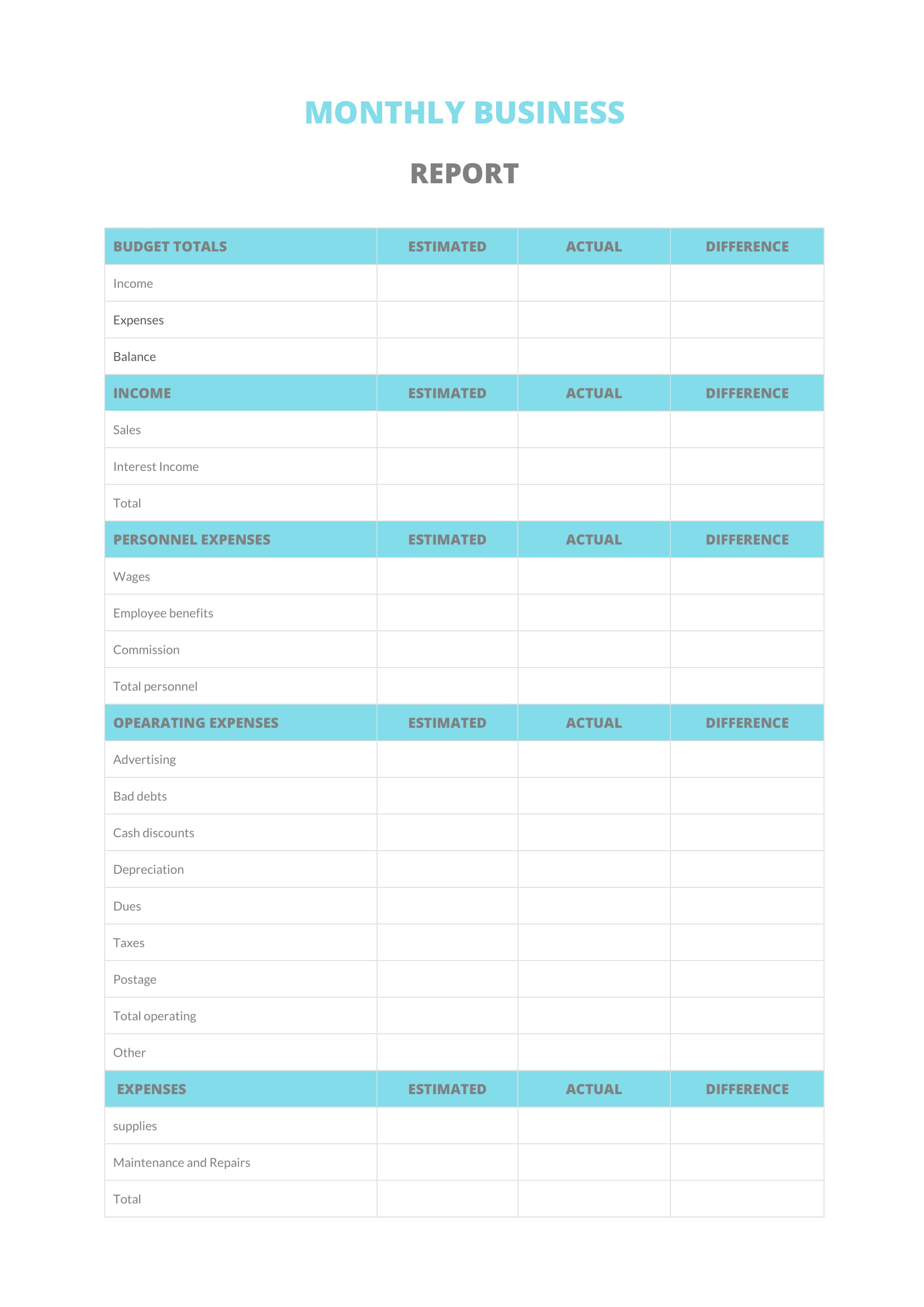 Monthly Business Management Report Template In Microsoft Word Excel