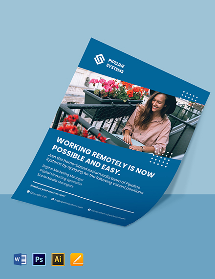 Work From Home Flyer Template - Illustrator, Word, Apple Pages, PSD ...