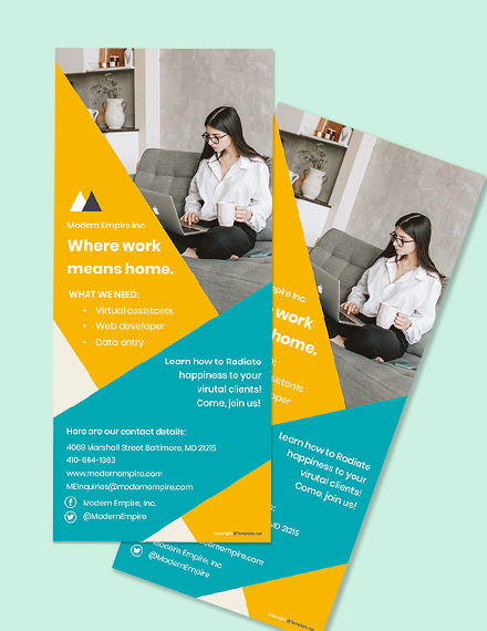 Free Creative Work From Home Rack Card Template - Illustrator, Word ...