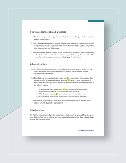 Work from Home Contract Template - Google Docs, Word | Template.net