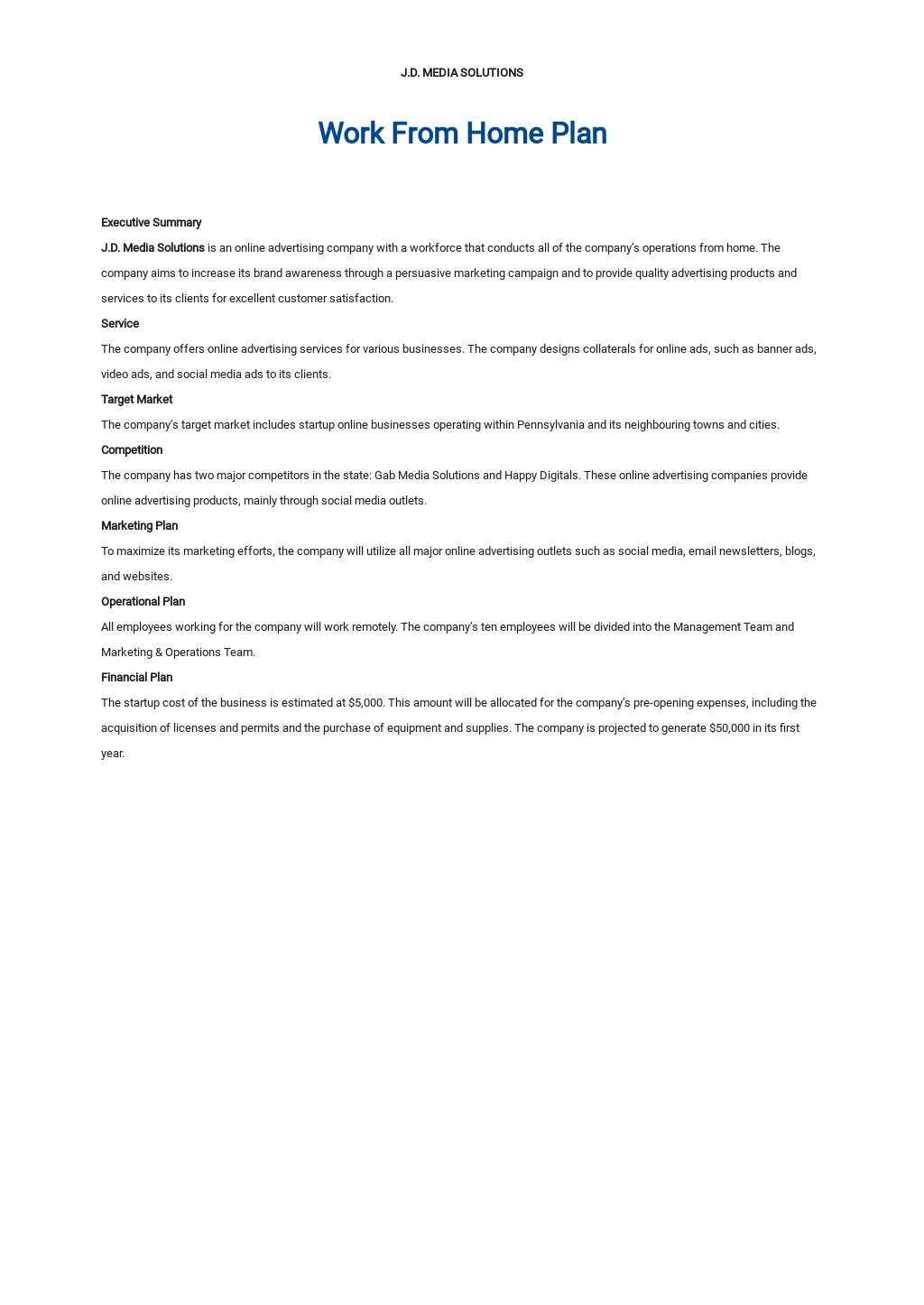 FREE Sample Work From Home Plan Template in Google Docs, Word, PDF ...