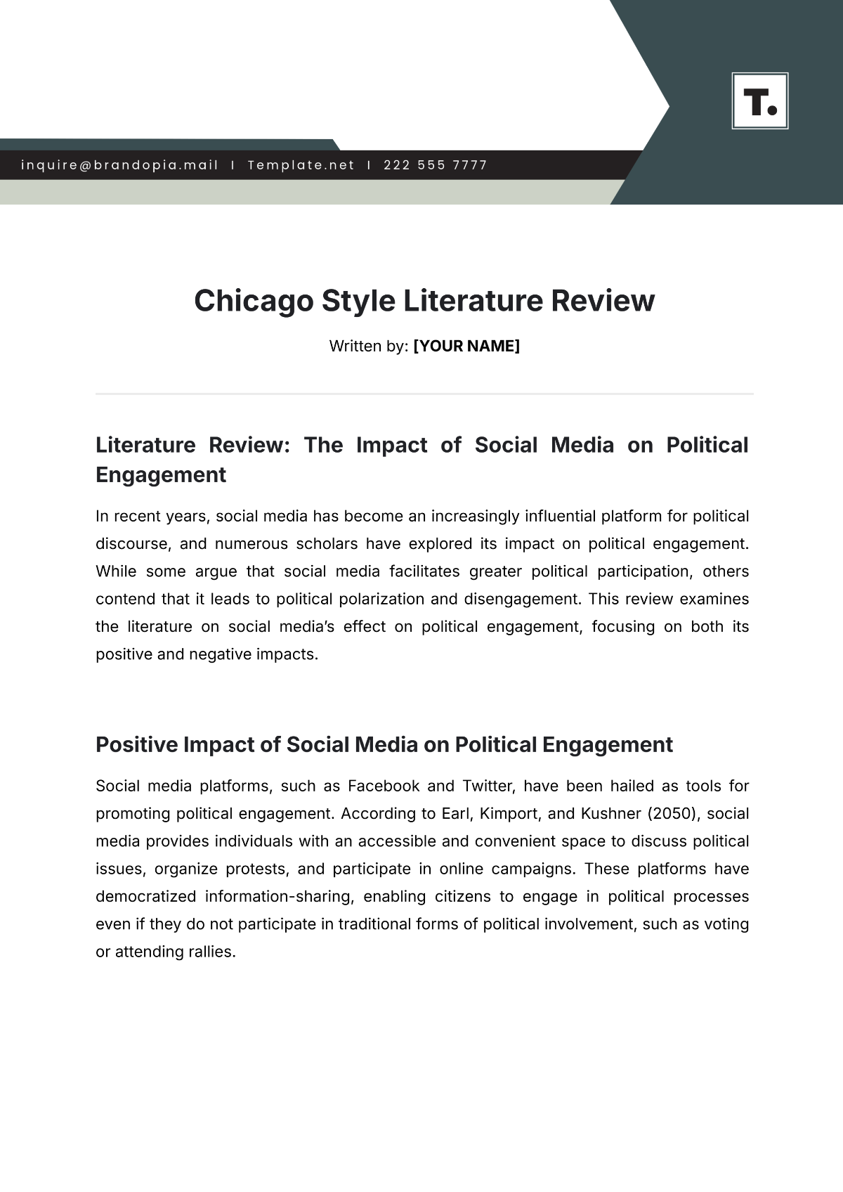 Free Literature Review Templates To Edit Online Print