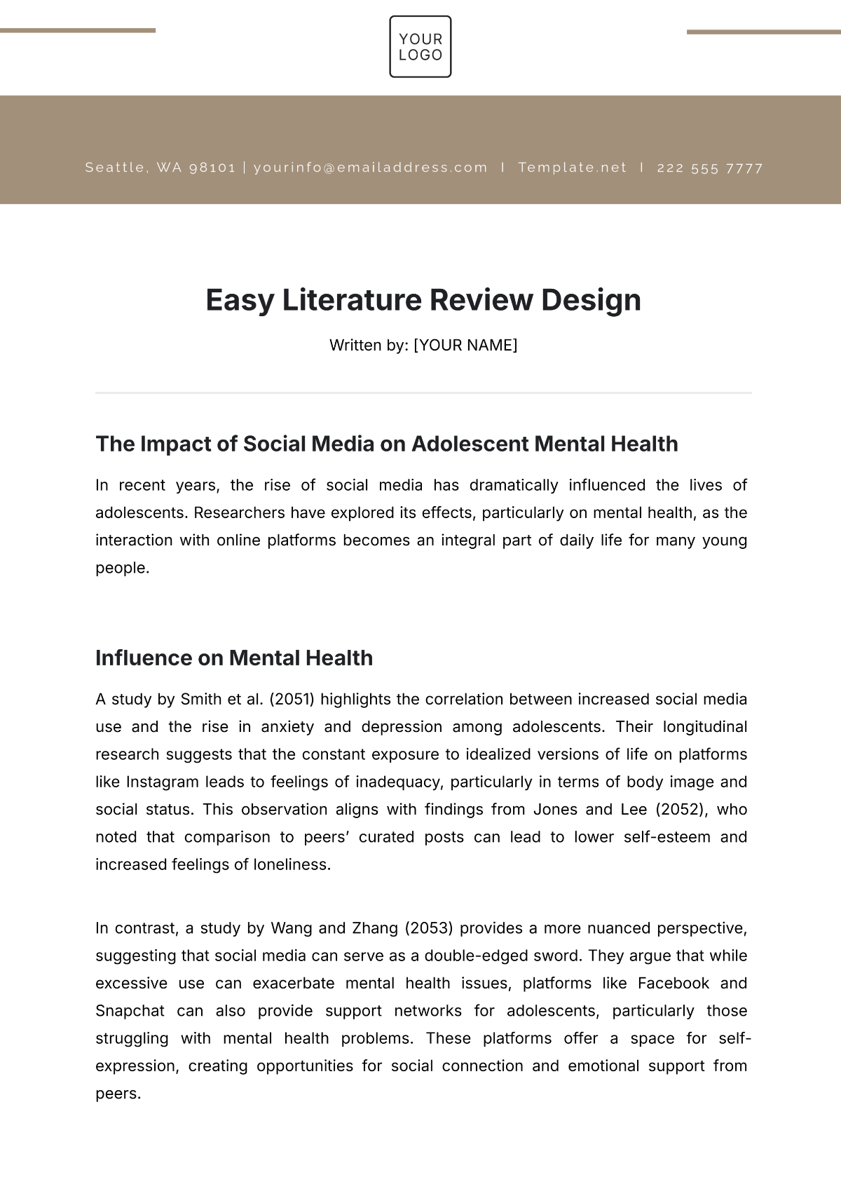 Free Literature Review Templates To Edit Online Print