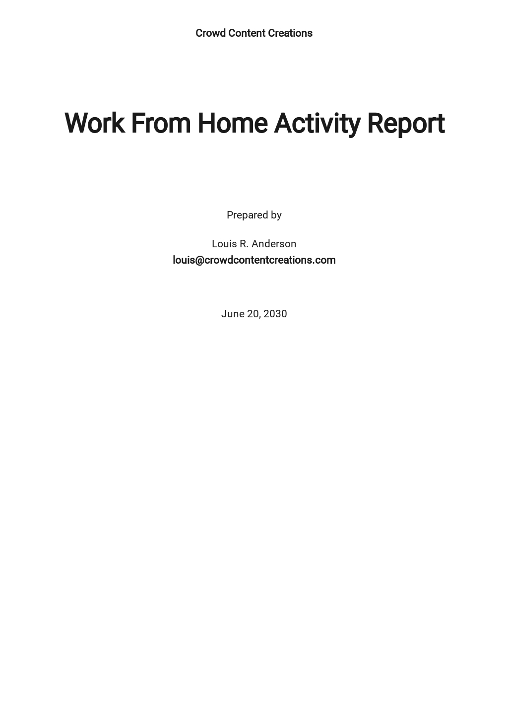 Work From Home Activity Report Template