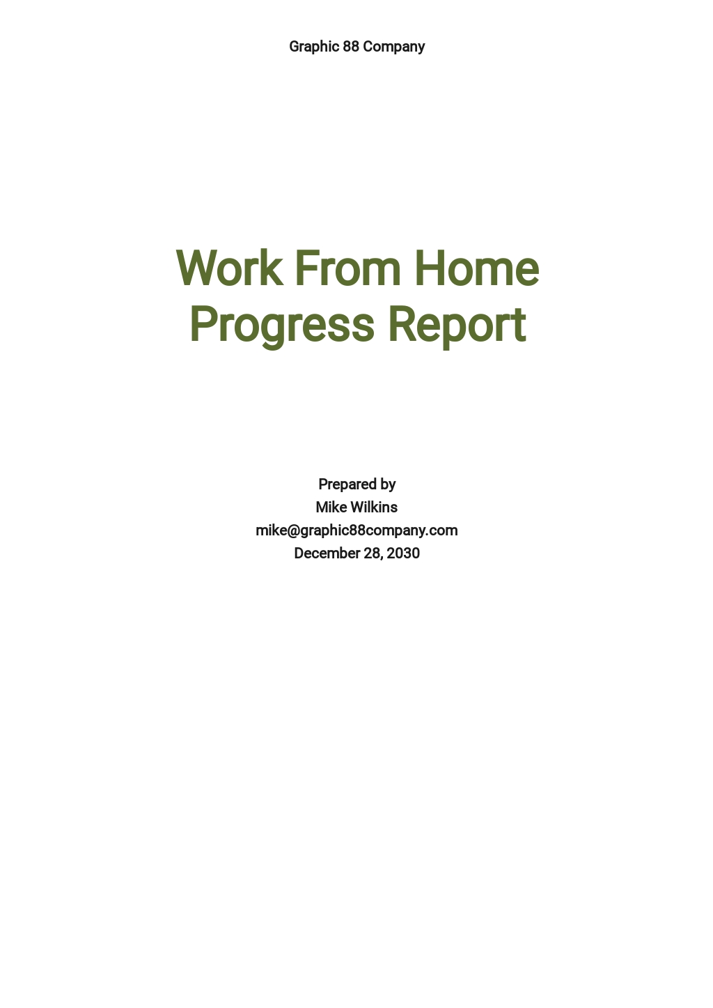 Free Work From Home Progress Report Template
