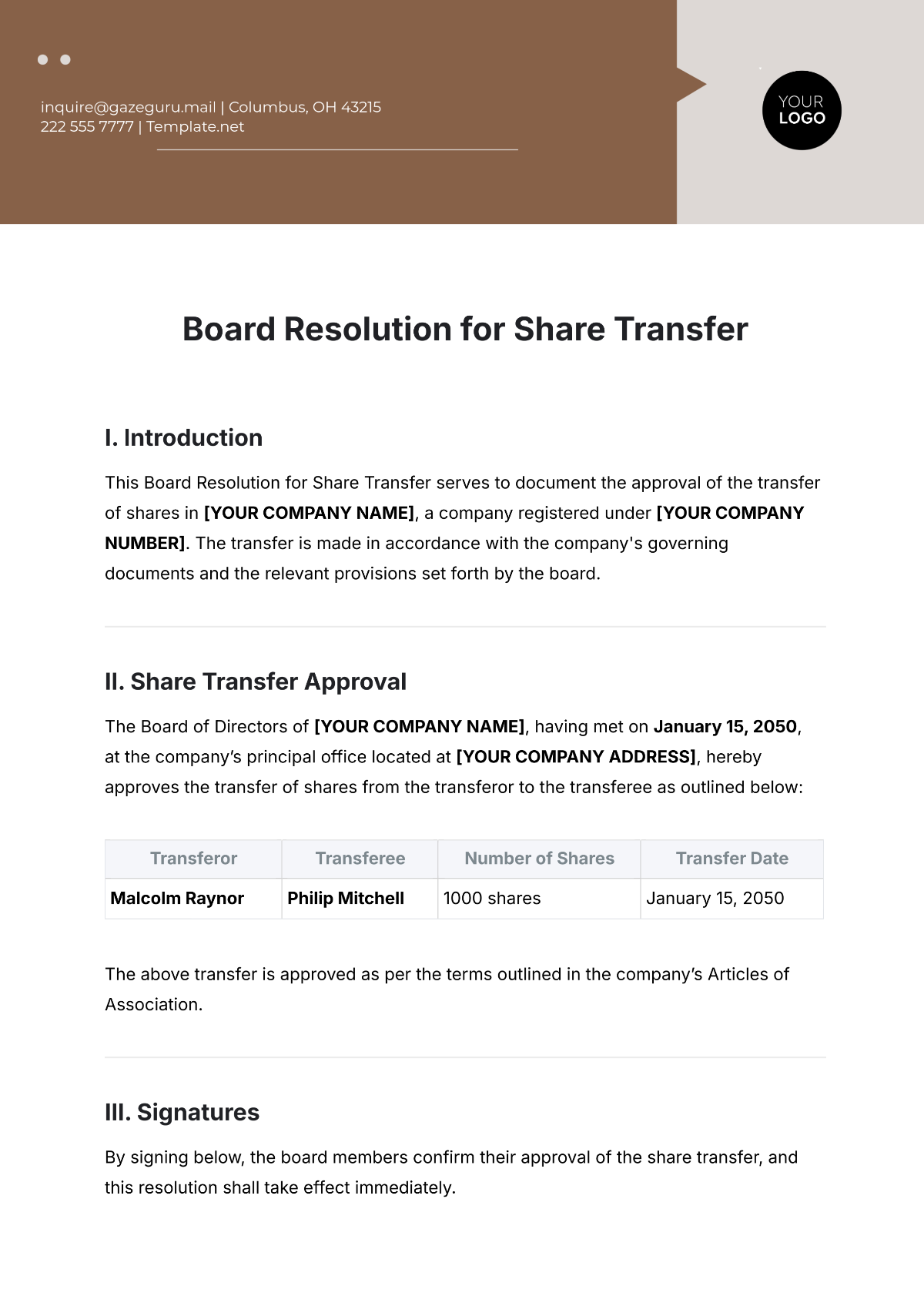 Free Board Resolution For Authorized Signatory Template To Edit Online