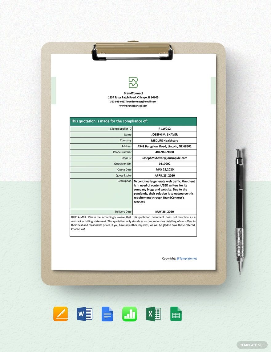 Blank Software Company Quotation Template - Google Docs, Google Sheets, Excel, Word, Apple ...