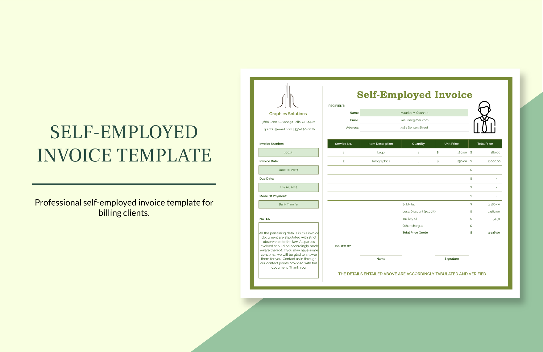 Self-Employed Invoice Template - Download in Word, Google Docs, Excel, Google Sheets, Apple ...