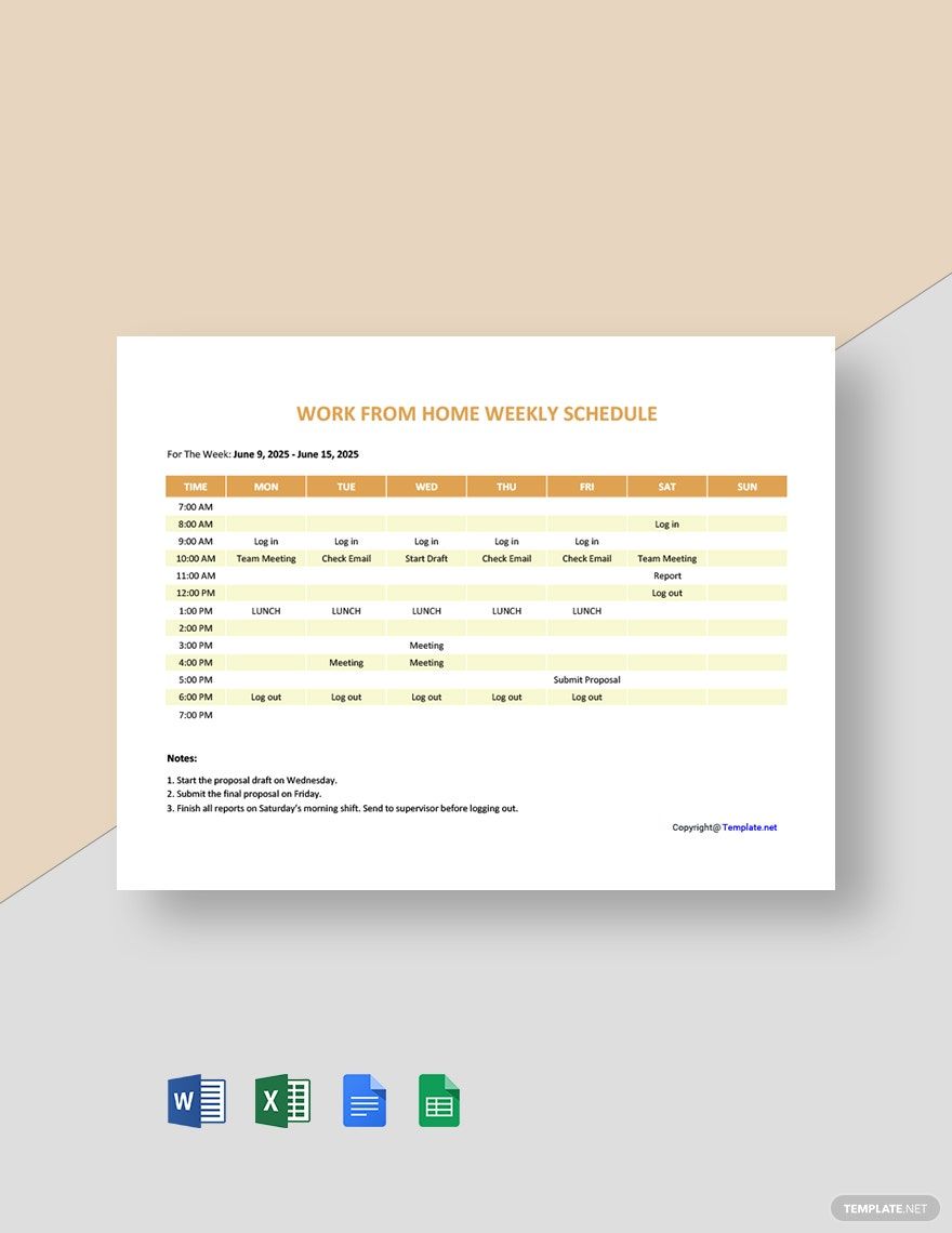 Weekly Work Schedule Template Google Docs Google Sheets Excel Word 