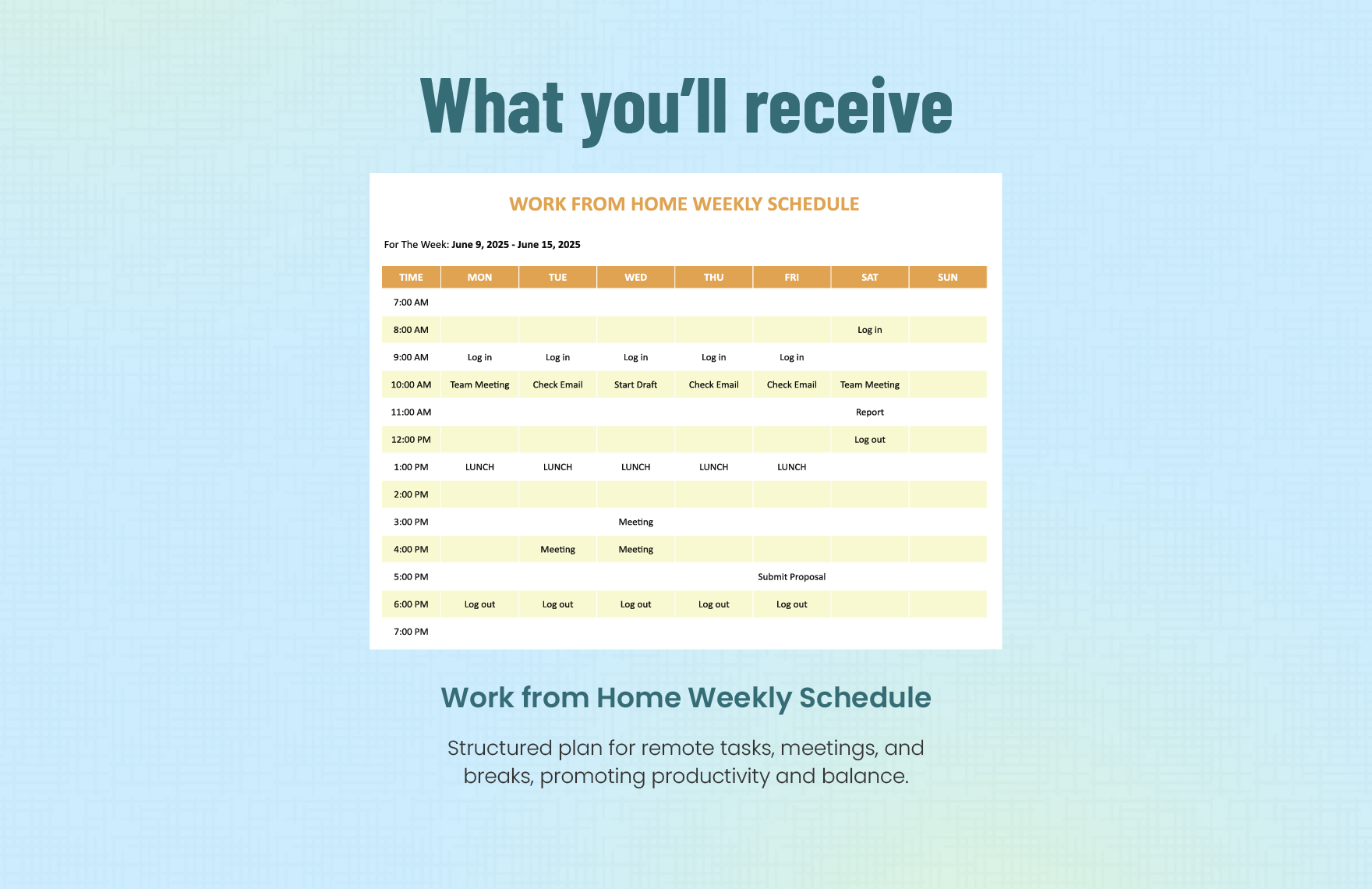 Work From Home Weekly Schedule Template - Download in Word, Google Docs ...